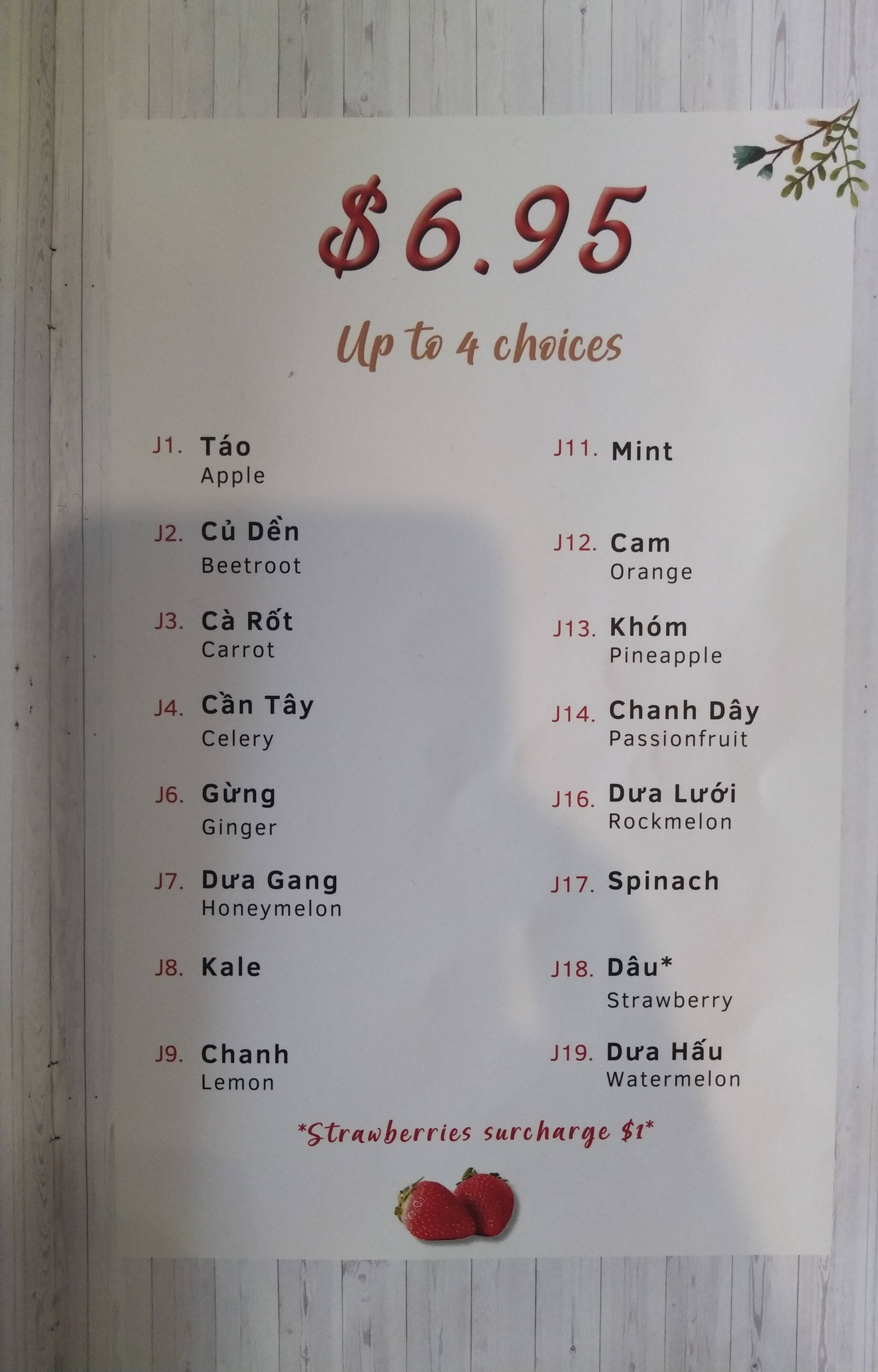 Menu at Cafe Nho, Cabramatta, 13 & 15 Belvedere Arcade