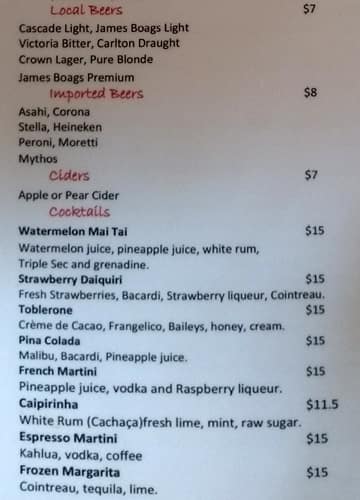 Menu at Carlucci's restaurant, Templestowe, 134 James St