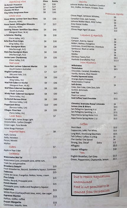 Menu at Carlucci's Restaurant, Templestowe, 134 James St