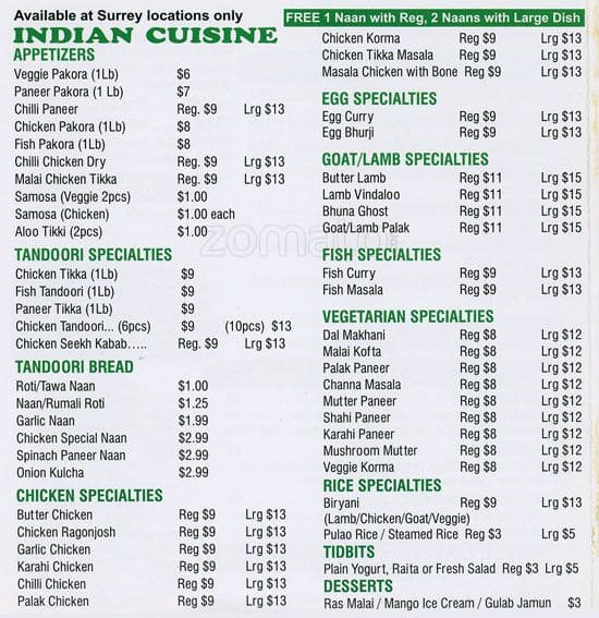 Menu at Non stop pizza pizzeria, Surrey, 119-7500 Scott Road