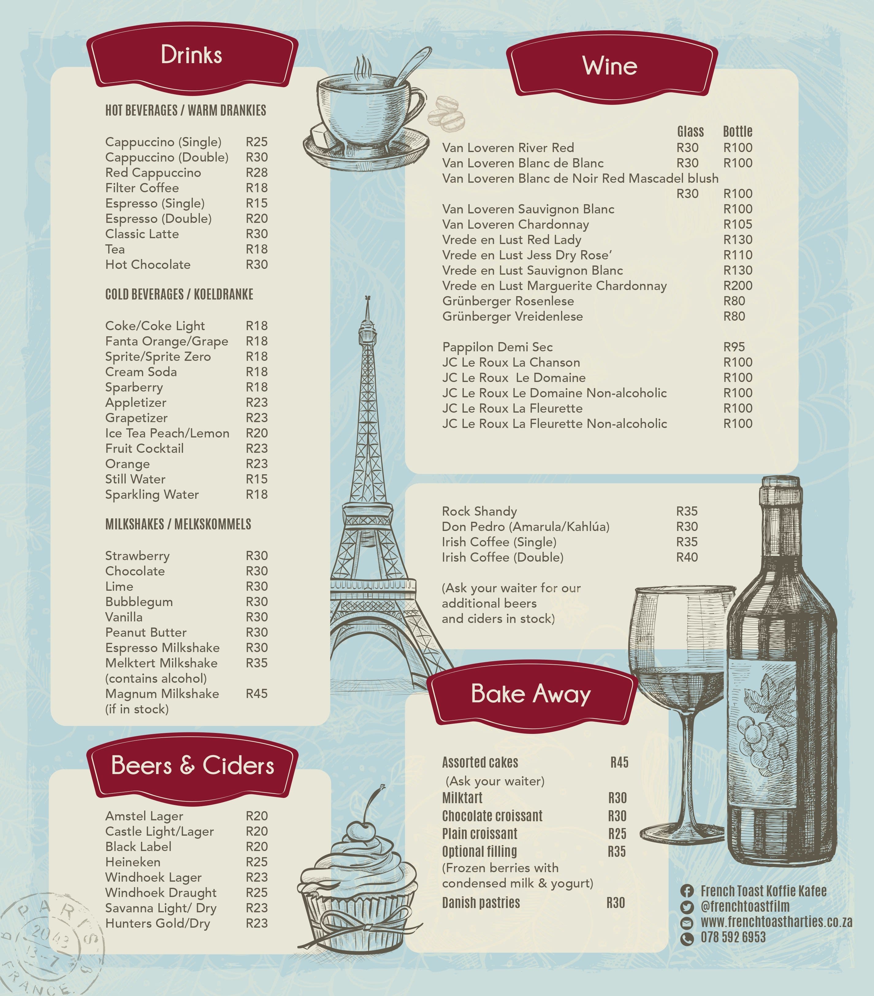 Menu at French Toast Coffee Café cafe, Hartbeespoort