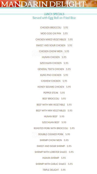 Menu at Mandarin Delight restaurant, Beltsville