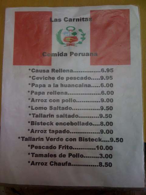 Menu at Las Carnitas restaurant, Kenner, Roosevelt Blvd