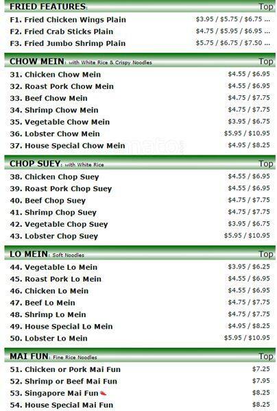 Menu at Happy Dragon Chinese Restaurant, Lexington, Newtown Pike