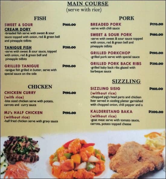 Menu at MJ'S Café cafe, Cebu City