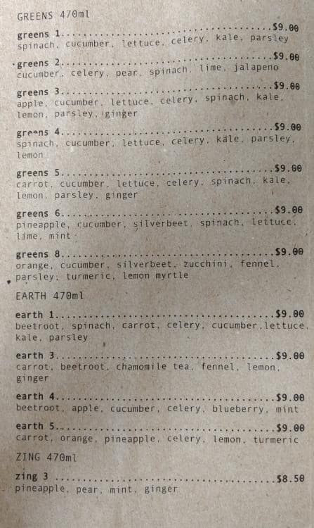 Pressed Juices Menu, Menu for Pressed Juices, South Melbourne ...