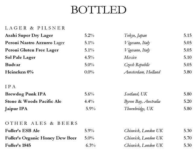 Menu at The Trinity Bell restaurant, London