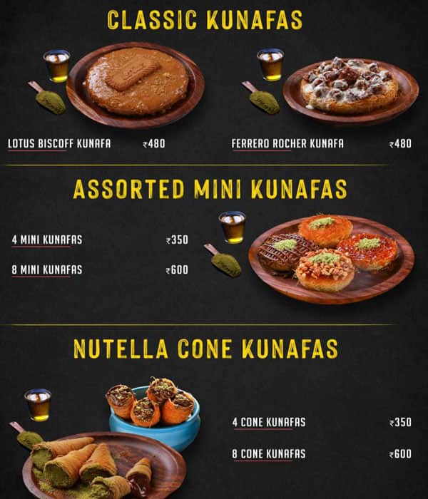 Menu at Kunafa World, Kochi