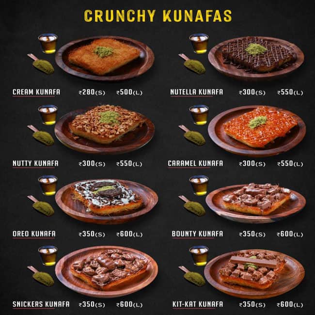 Menu at Kunafa World, Kochi