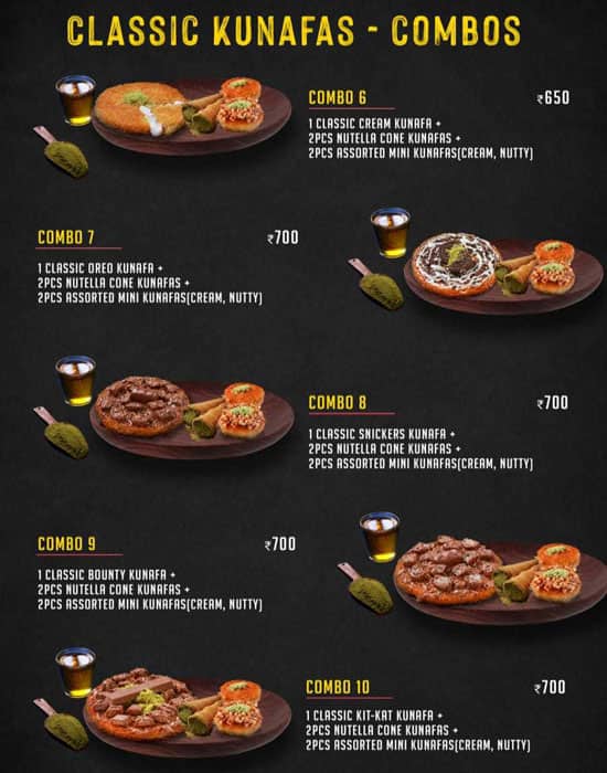 Menu at Kunafa World, Kochi