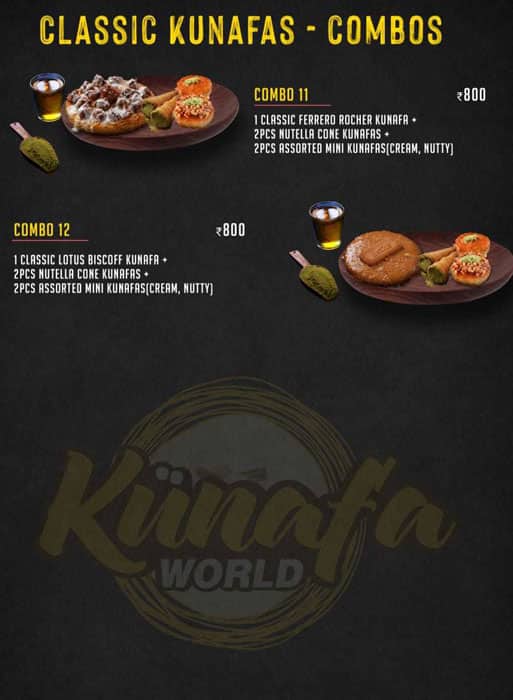 Menu at Kunafa World, Kochi