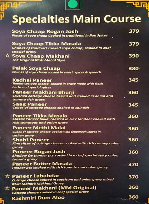 Menu at Moti Mahal Delux, Noida, Shop No 100-101