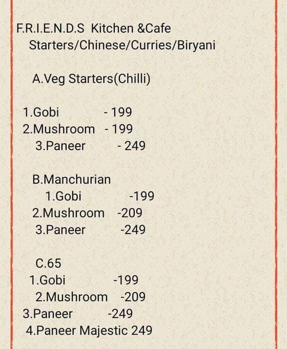 Menu of Friends Kitchen And Cafe, Whitefield, Bangalore