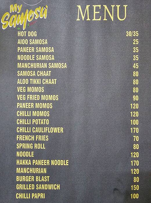 Menu of My Samosa, Sector 11, Panchkula