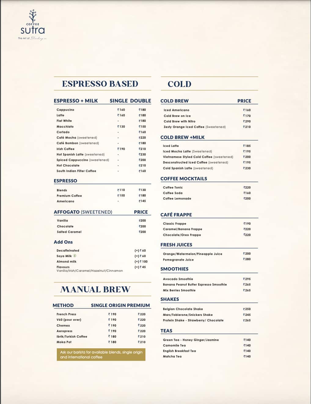 Menu of Coffee Sutra, Vaishali Nagar, Jaipur