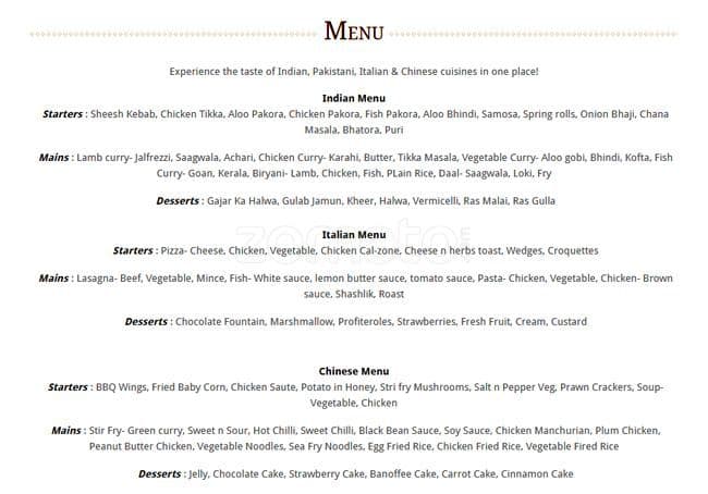 Menu at Shahi Masala restaurant, Birmingham, 8 Burney Ln