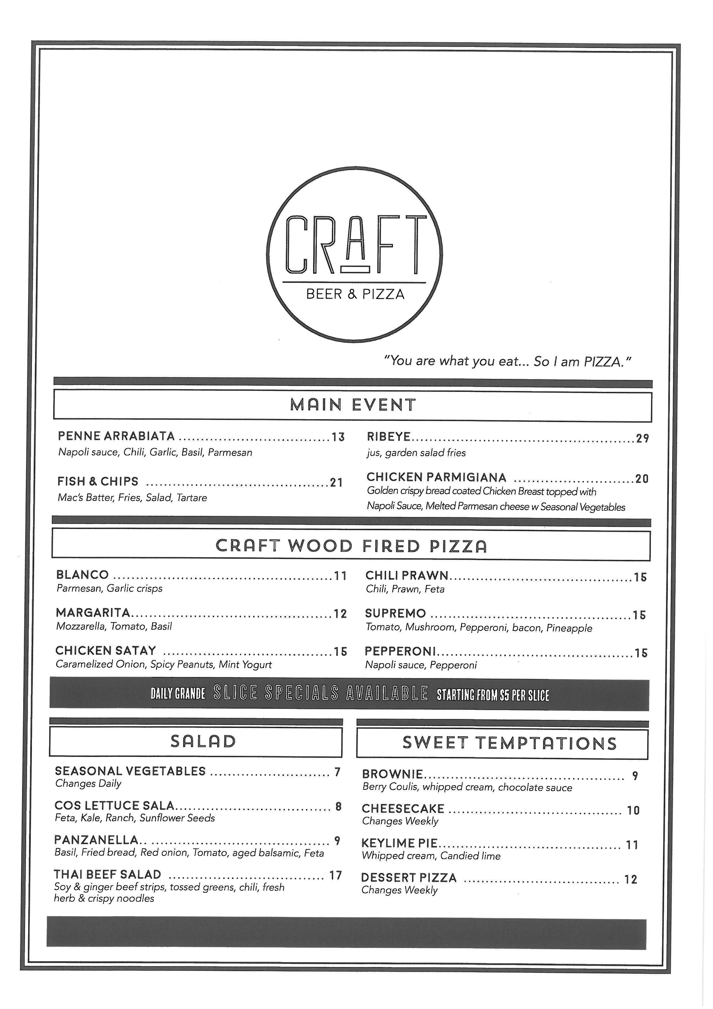Menu at Craft Eatery pub & bar, Lower Hutt