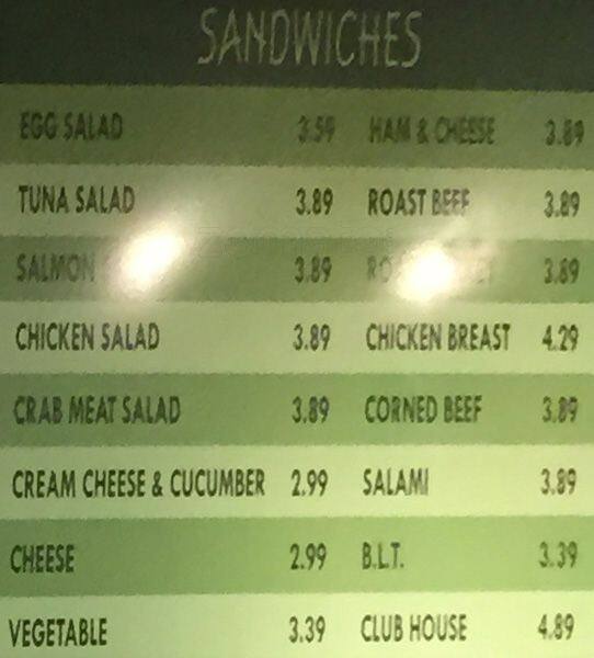 Menu at Jaspers Deli restaurant, Toronto