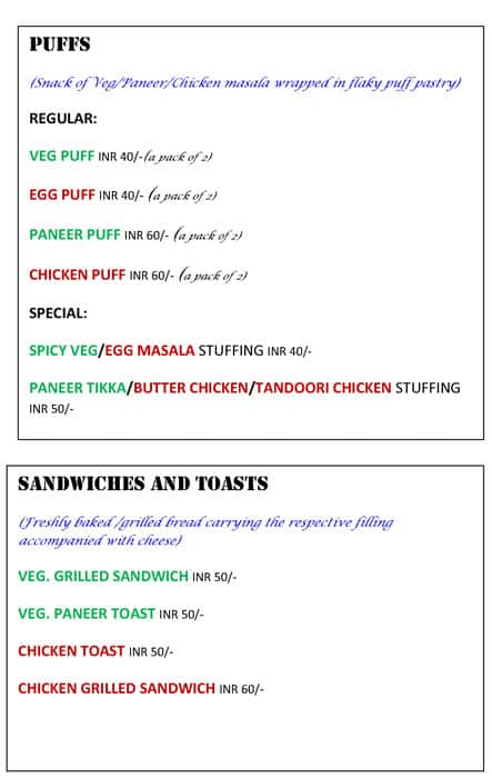 Menu of Gulf Bakers, Kompally, Hyderabad