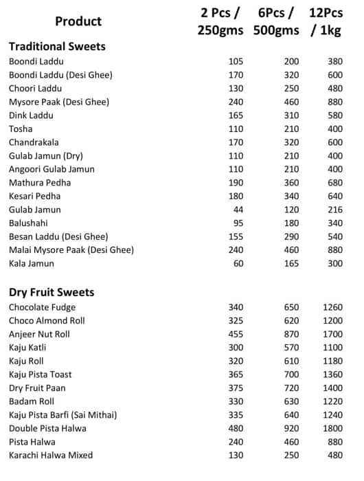 Menu at Karachi Sweets, Pune, 124