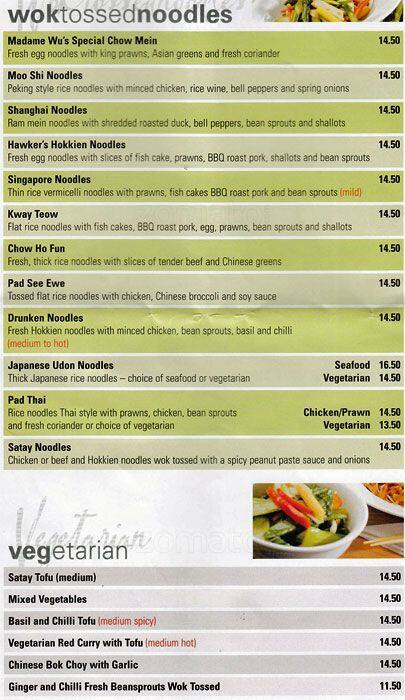 Menu at Madame Wu's restaurant, Norwood