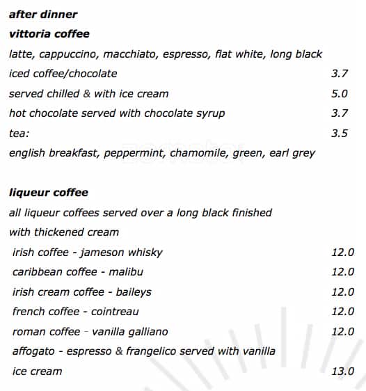 Menu at RACV Cape Schanck Resort restaurant, Cape Schanck