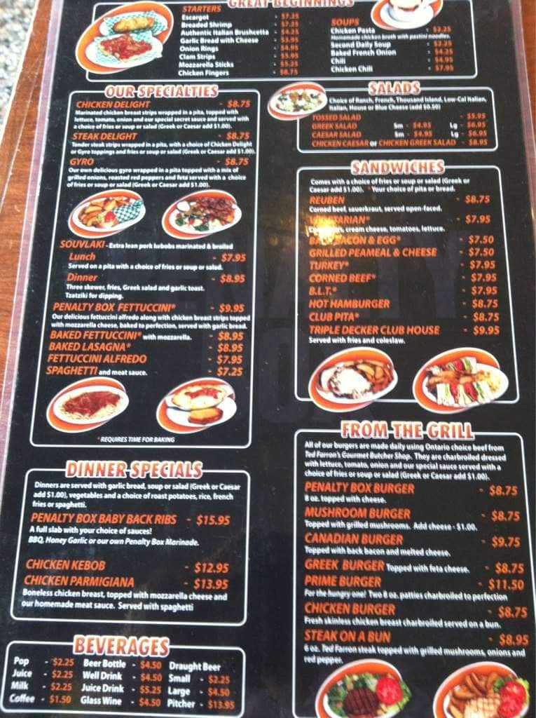 Menu at Windsor Penalty Box restaurant, Windsor