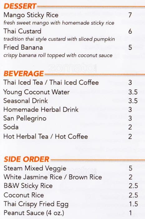 Menu at Songkran restaurant, New York City