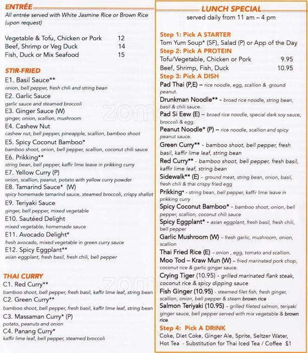 Menu at Songkran restaurant, West New York