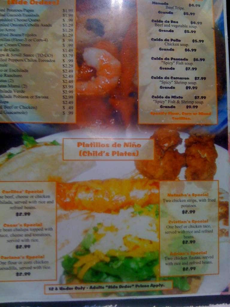 Menu at El Asadero restaurant, Fort Worth