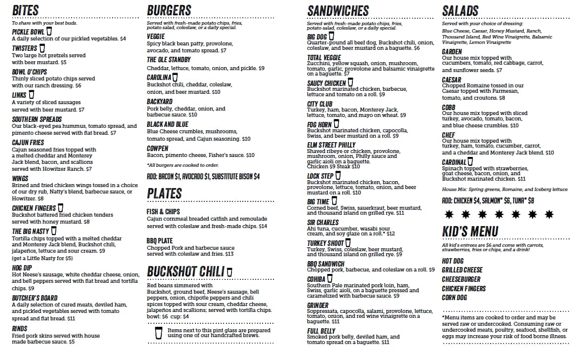 Menu at Natty Greene's Downtown restaurant, Greensboro