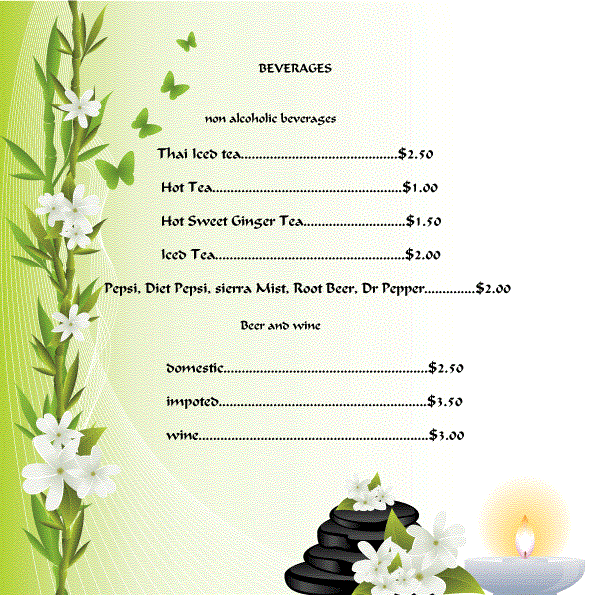 Menu at Jasmine restaurant, Medford