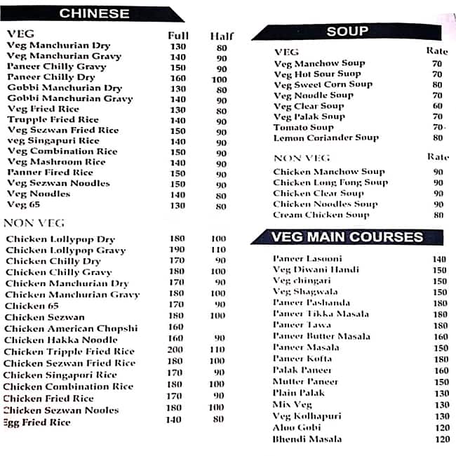 Menu of Sakshi Hotel, Pimpri, Pune