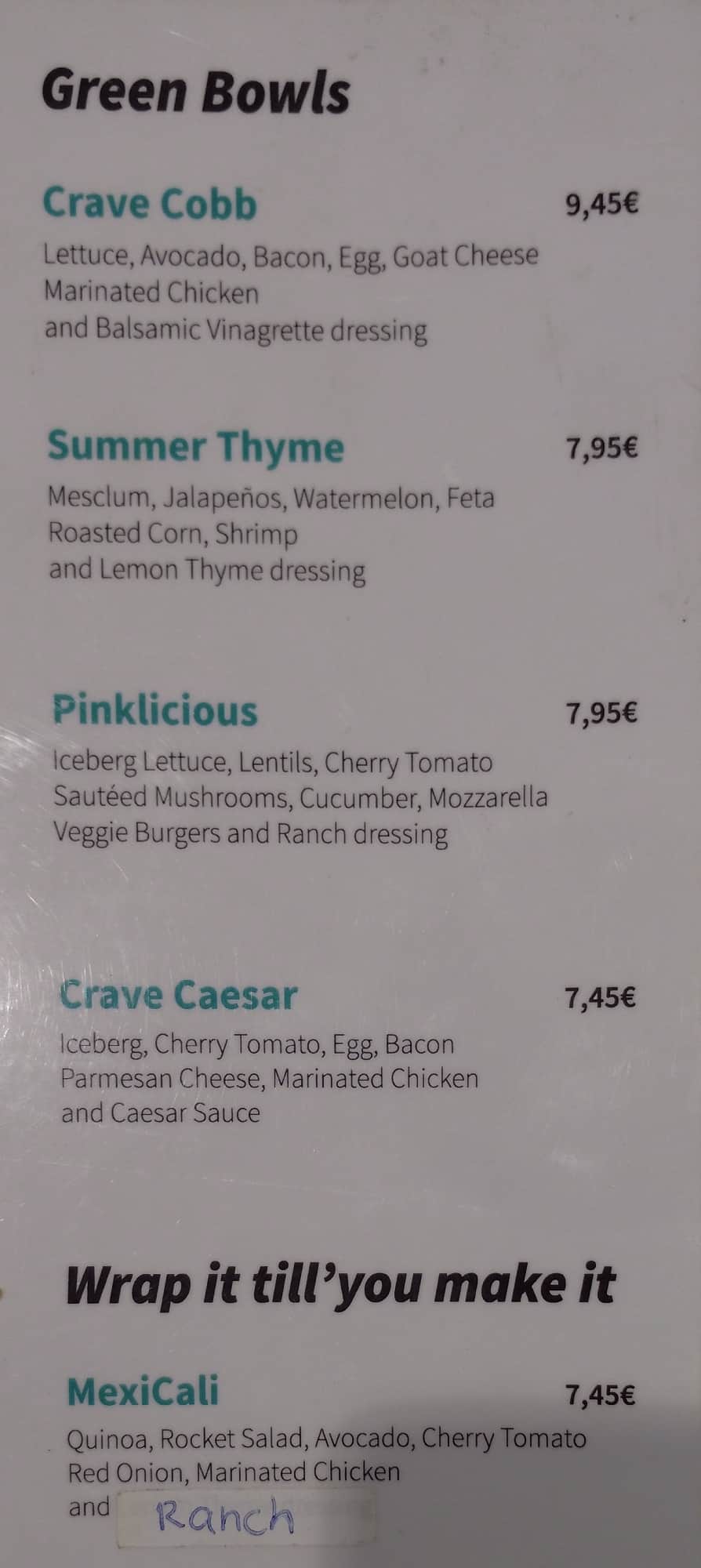 Menu em Crave pub & Bar, Lisboa, Avenida Fontes Pereira de Melo 42E