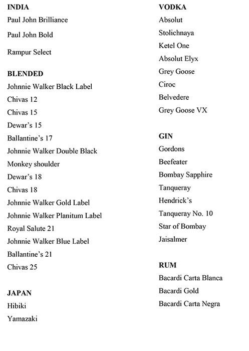 Menu at The Club Bar and Cigar Lounge, New Delhi