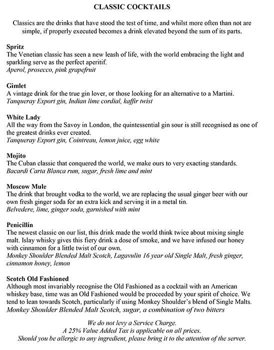 Menu at The Club Bar and Cigar Lounge, New Delhi