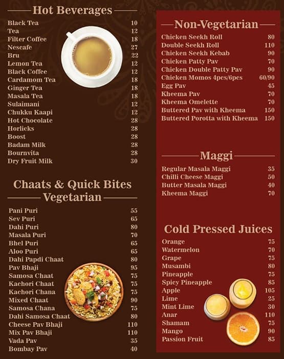 Menu of Tea Kadai, Kizhakkumpattukara, Thrissur