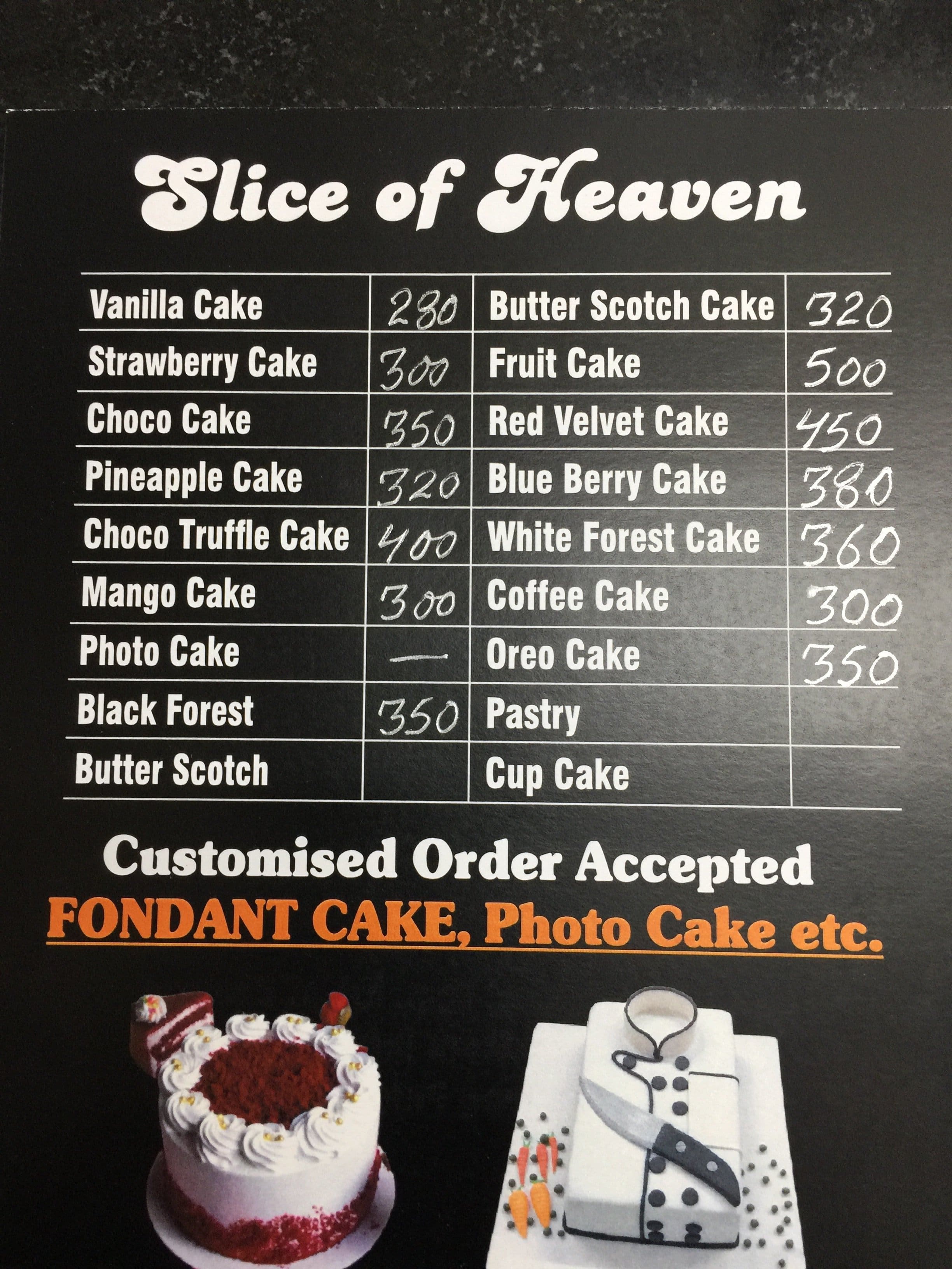 Menu at Slice of Heaven, Patna