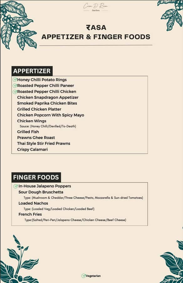 Menu of Casa D' Rasa, Madhapur, Hyderabad