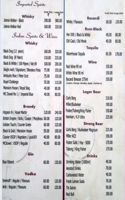 Menu at Sea Gulls Bar & Restaurant, Puducherry