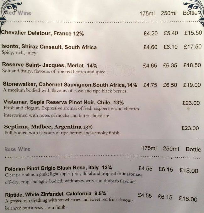 Menu at Bar Hercules, London