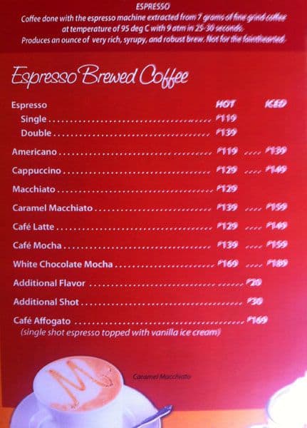 Menu at UCC Park Cafe, Mandaluyong