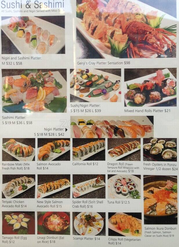 Menu at GENJI Japanese Restaurant, Auckland