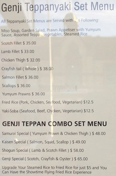 Menu at GENJI Japanese Restaurant, Auckland