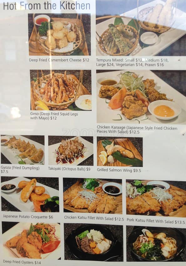 Menu at GENJI Japanese Restaurant, Auckland