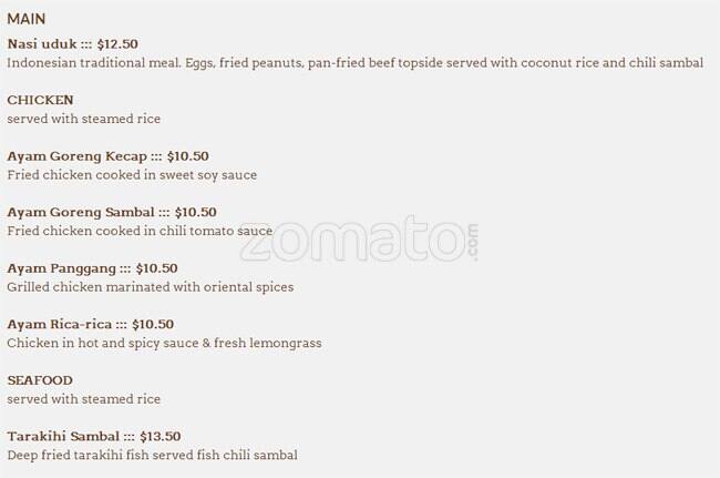 Carta de Emerald Cafe, Wellington