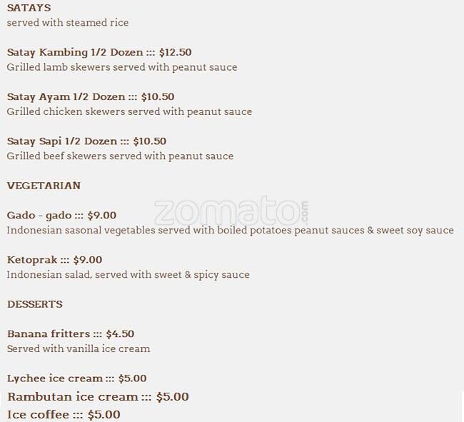 Carta de Emerald Cafe, Wellington