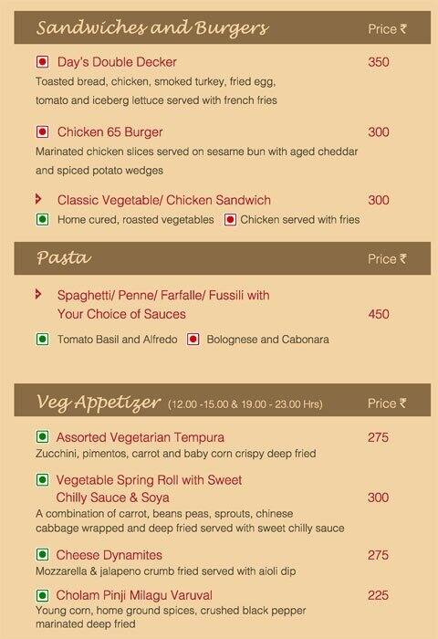 Menu at NutCracker, Chennai
