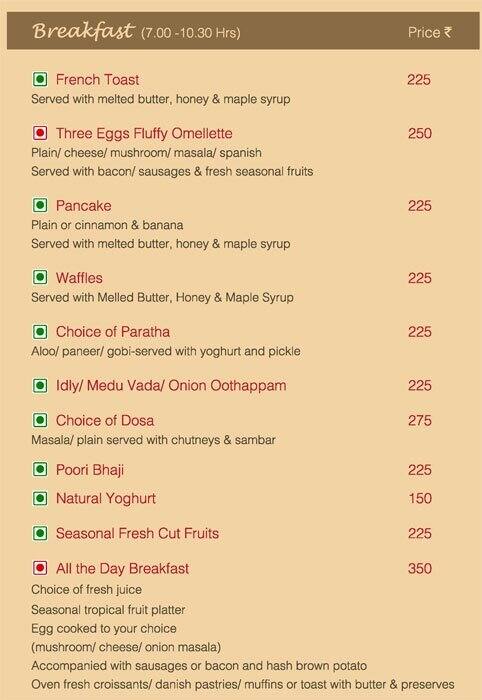 Menu at NutCracker, Chennai