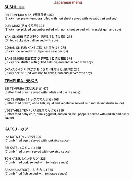 Menu at NutCracker, Chennai